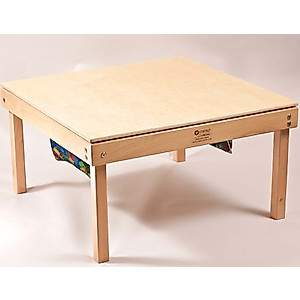 Fun Builder Wood Table-Compatible with Lego® Brand blocks-27 x27 Built in Mesh Net-Made in USA -Premium Series with Fully Assembled Solid Wood Frame with Solid Wood Legs. Preassembled-Ages 5 & UP