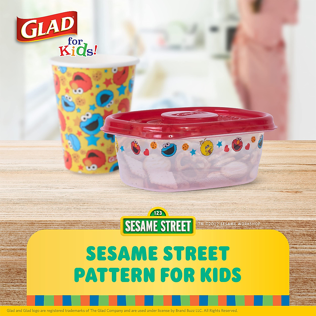 Glad for Kids Sesame Street GladWare Small Lunch Square Food Storage Containers with Lids | 9 oz Kids Food Containers with Sesame Street Design, 5 Count | Tight Seal Food Storage Containers for Food