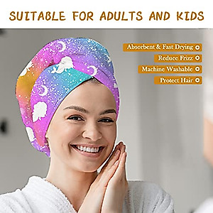 2 Pack Hair Towel Wraps for Kids Girls, Microfiber Hair Towel Mermaid Rapid Drying Towel with Button for Hair Turbans for Wet Hair Head Towels Wrap Twisty Anti Frizz Towel for Kids Women Girls