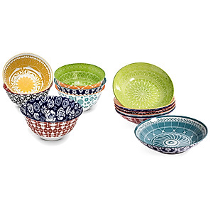 Annovero Cereal Bowls, Pasta Bowls. Cute and Colorful Porcelain Dishes for Kitchen, Microwave and Oven Safe. Bundle
