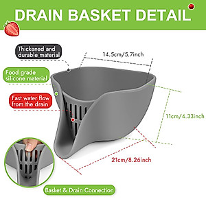 Advantez Multifunctional Drain Basket,2.4 QT Small Colander Bowl with Spout for 1.5-3 QT, Silicone Food Pasta Berry Sink Strainer for Washing Fruits and Vegetables Salad, Dishwasher Safe(Grey)