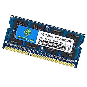 Rasalas 8GB DDR3 PC3-10600S DDR3 1333MHz 1.5V CL9 Ram 2RX8 PC3 204 Pin SODIMM Laptop Notebook Computer Memory Ram Module Chips