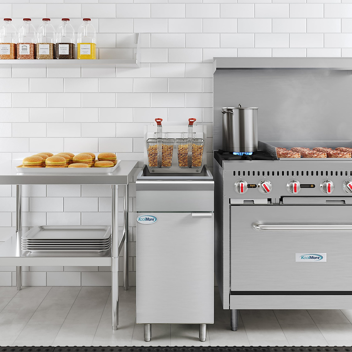 KoolMore 50 lb. Floor Standing Liquid Propane Commercial Deep Fryer with 120,000 BTU in Stainless-Steel, ETL Listed (KM-FDF50-LP)