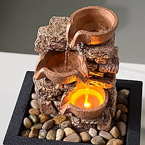 Haobos Indoor 3-Tier Rockery Relaxation Tabletop Fountain Soothing Sound Home/Office Decor Relaxing Waterfall Meditation Tabletop Fountain LED Lights