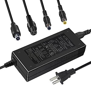 UL Listed 42V 2A Charger Universal 4 Plugs Replacement for 36V Lithium Battery, DC 5.5 * 2.1/2.5 with 8mm 3 Prong/ 8mm RCA, Power Adaptor Supply Cord