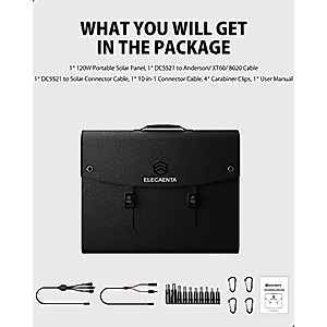 ELECAENTA 120W Portable Solar Panel for Power Station, 24% High Efficiency, PD 45W USB C/DC/QC 3.0, Foldable Monocrystalline ETFE Solar Charger, IPX5 Waterproof for Outdoors Camping Off Grid