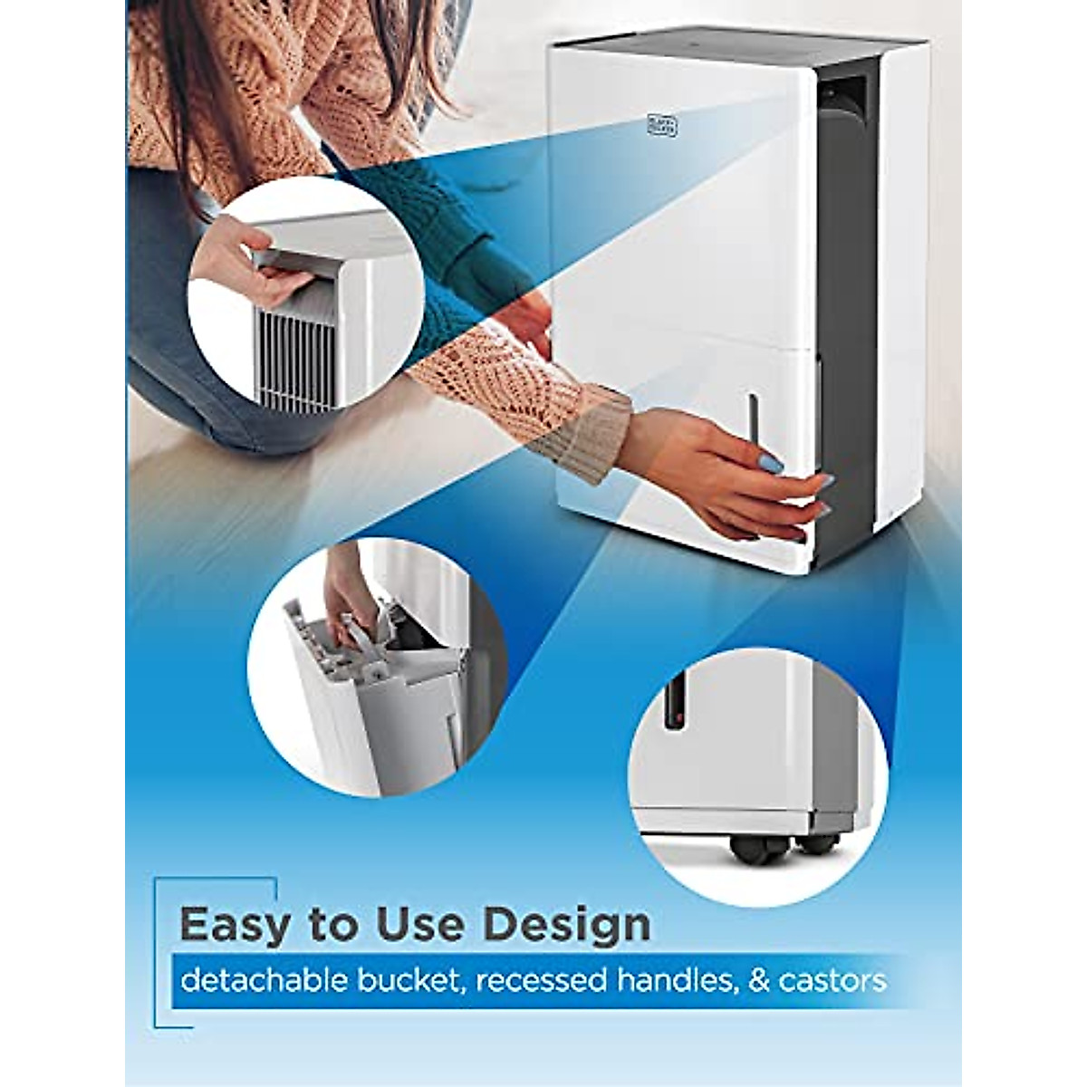BLACK+DECKER 4500 Sq. Ft. Dehumidifier with Built-In Drain Pump for Continuous Drainage, for Large Spaces and Basements, Energy Star, Digital, BD50PMWSA, White