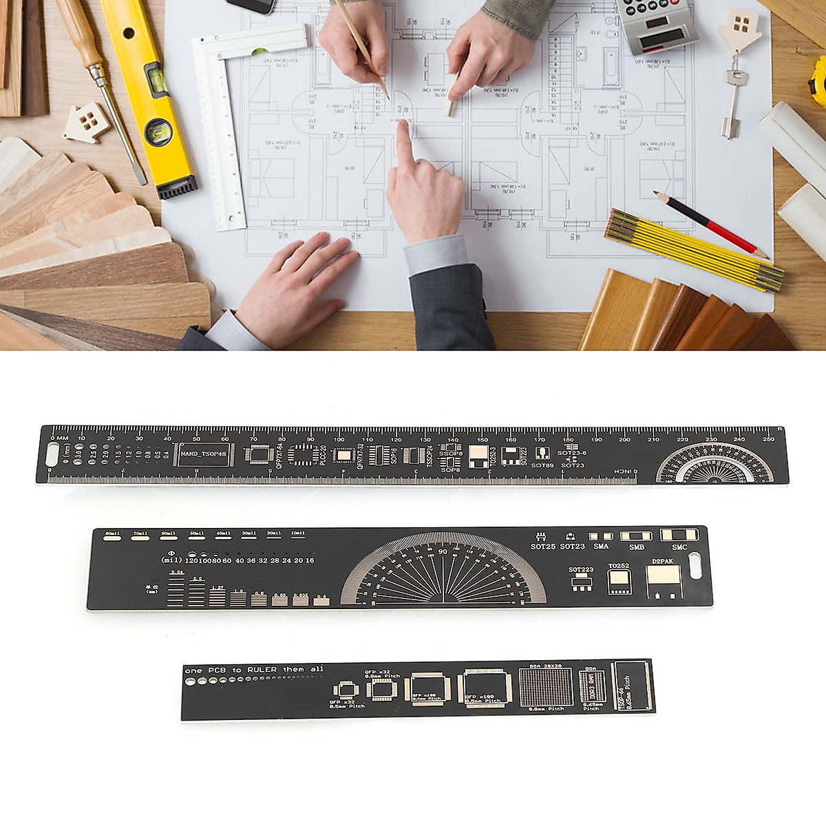 PCB Engineering Ruler, Scratch Free Accurate Spacing Clear Metric PCB Scale Ruler 3 Sizes for Electronic Engineers