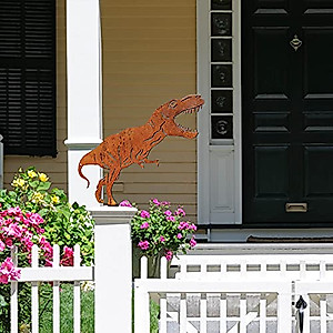 LLOP Garden Sculpture & Statue, Rusty Metal Triceratops T-Rex Stegosaurus- Creative Rusty Metal Garden Yard Art, Decorative Lawn Outdoor Home Ornament (A)