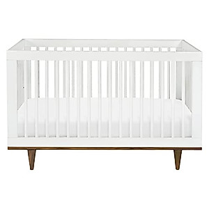 DaVinci Marley 3-in-1 Convertible Crib in White Finish and Walnut Legs, Greenguard Gold Certified