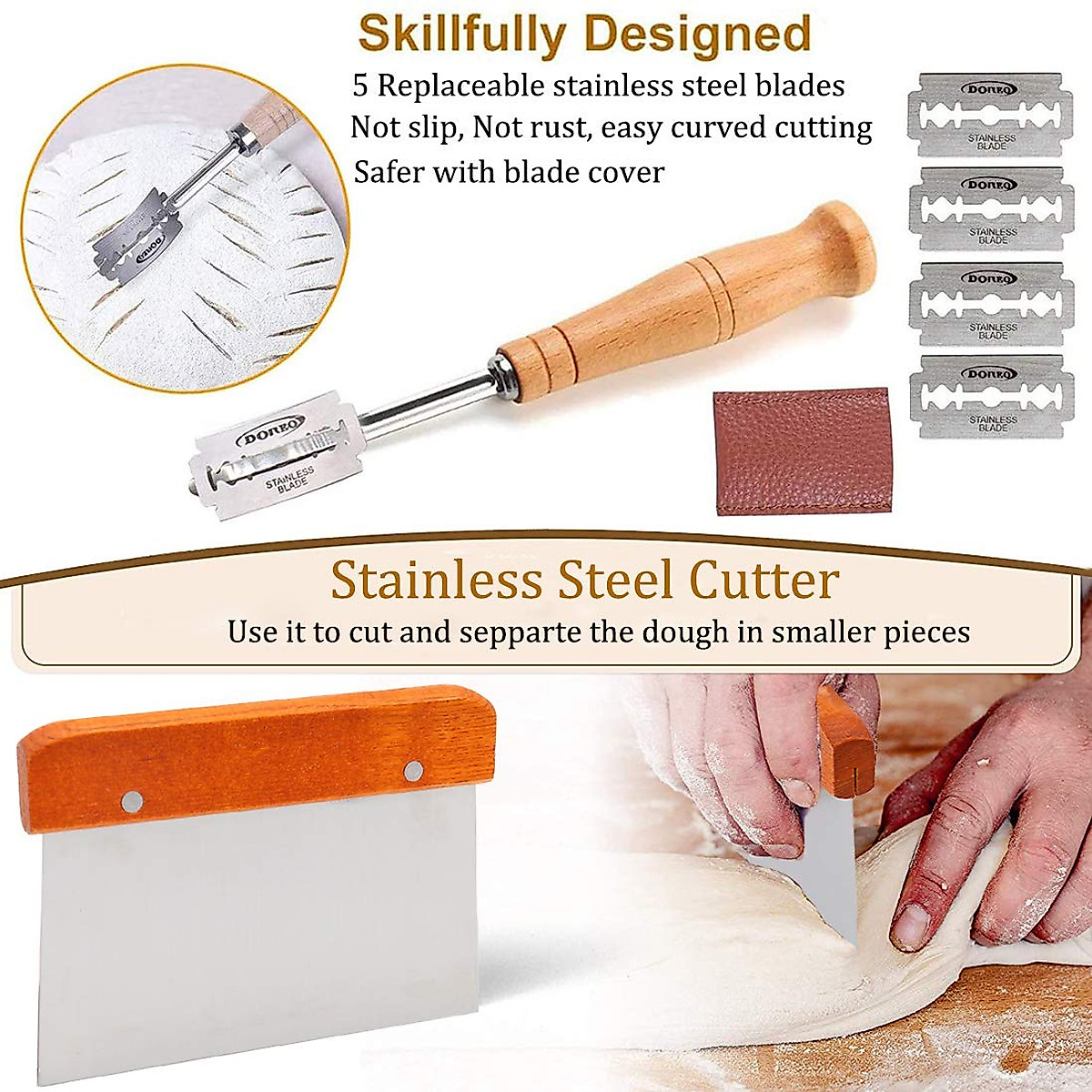 10" Oval Bread Banneton Proofing Basket for Sourdough, Includes Linen Liner, Metal Dough Scraper, Scoring Lame & Case, Extra Blades, Rising Dough Baking Bowl Gifts for Artisan Bread Making Starter