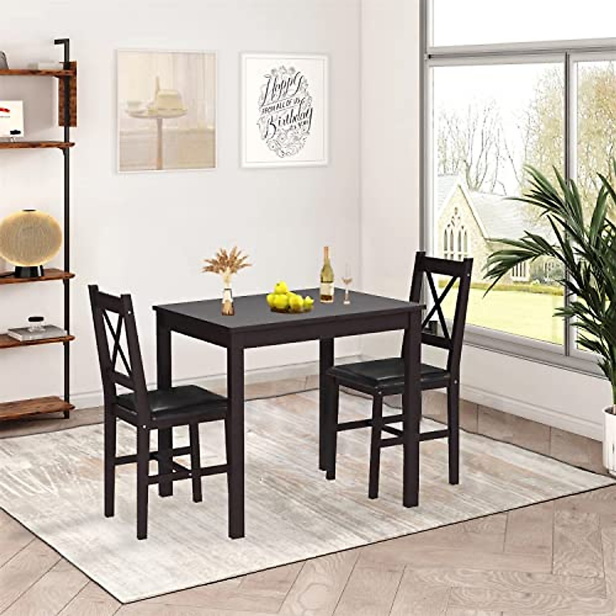 Pazidom Small Dining Table Set 3 Piece Wood Dinning Room Table Set for 2, Square Kitchen Table and 2 Chairs, Space Saving Dinette for Kitchen, Dining Room, Appartment, Dark Brown