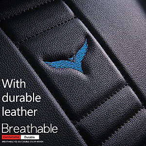 Pengchen Waterproof 5 Car Seat Covers for Nissan Rogue 2008-2025, Premium Faux Leather Automotive Front and Back Seat Protectors Compatible with Airbag Black & Blue Line