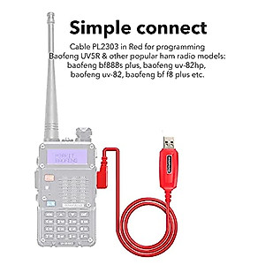 BAOFENG Programming Cable UV-5R/5RA/5R Plus/5RE, UV3R Plus, BF-888S, 5R EX, 5RX3, GA-2S, UV-82 (39 inch Mirkit Red, Version 2022, This one Works!)