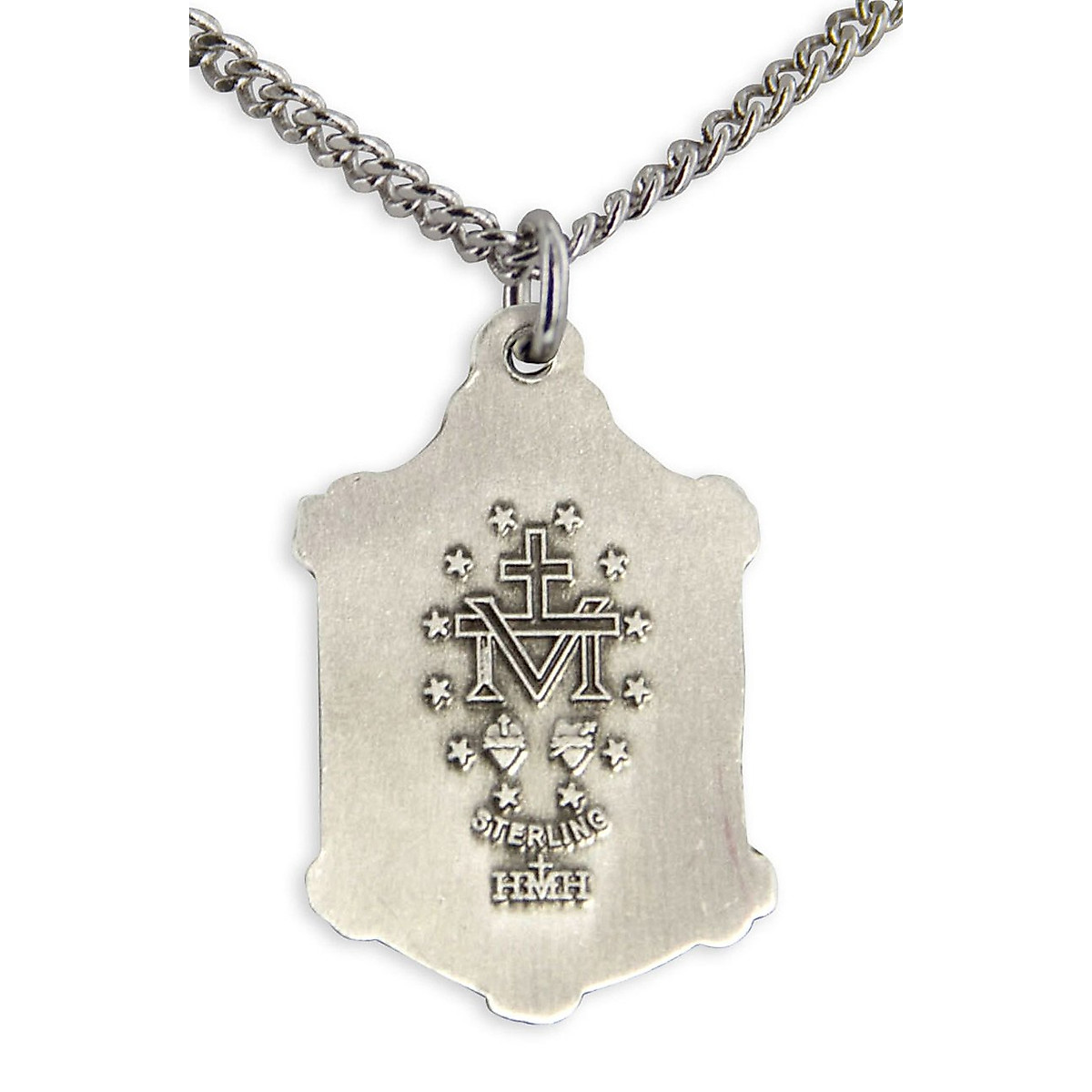 Heartland Store Women's Sterling Silver Miraculous Pendant with Flowers + 18 Inch 1.8mm Sterling Silver Chain & Clasp