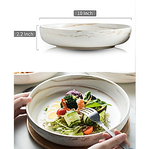 LYEOBOH Serving Bowls for Entertaining, Large Pasta Serving Bowl, 57 OZ., Set of 2 Porcelain Decorative Bowl for Thanksgiving Christmas, Shallow Vegetable Bowls for Fruit, Snacks, Kitchen Prep