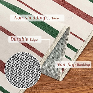 RYB HOME 2x3 Christmas Enterway Rug for Kitchen Bathroom, Small Washable Soft Area Rug for Hallway, None Slip Thin Door Mat with Rubber Backing for Font Door Foyer, 2x3 ft, Green & Red