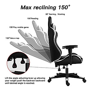 shuanghu Gaming Chair Office Chair Ergonomic PC Computer Chair with Reclining Racing Chair with Headrest and Lumbar Support Gaming Chair for Adults Teens Desk Chair (Black+ White)