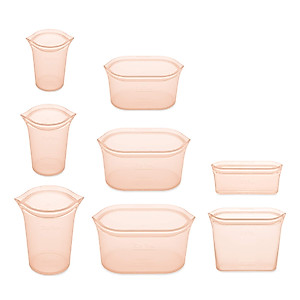 Zip Top Reusable Food Storage Bags | Full Set of 8 [Peach] | Silicone Meal Prep Container | Microwave, Dishwasher and Freezer Safe | Made in the USA