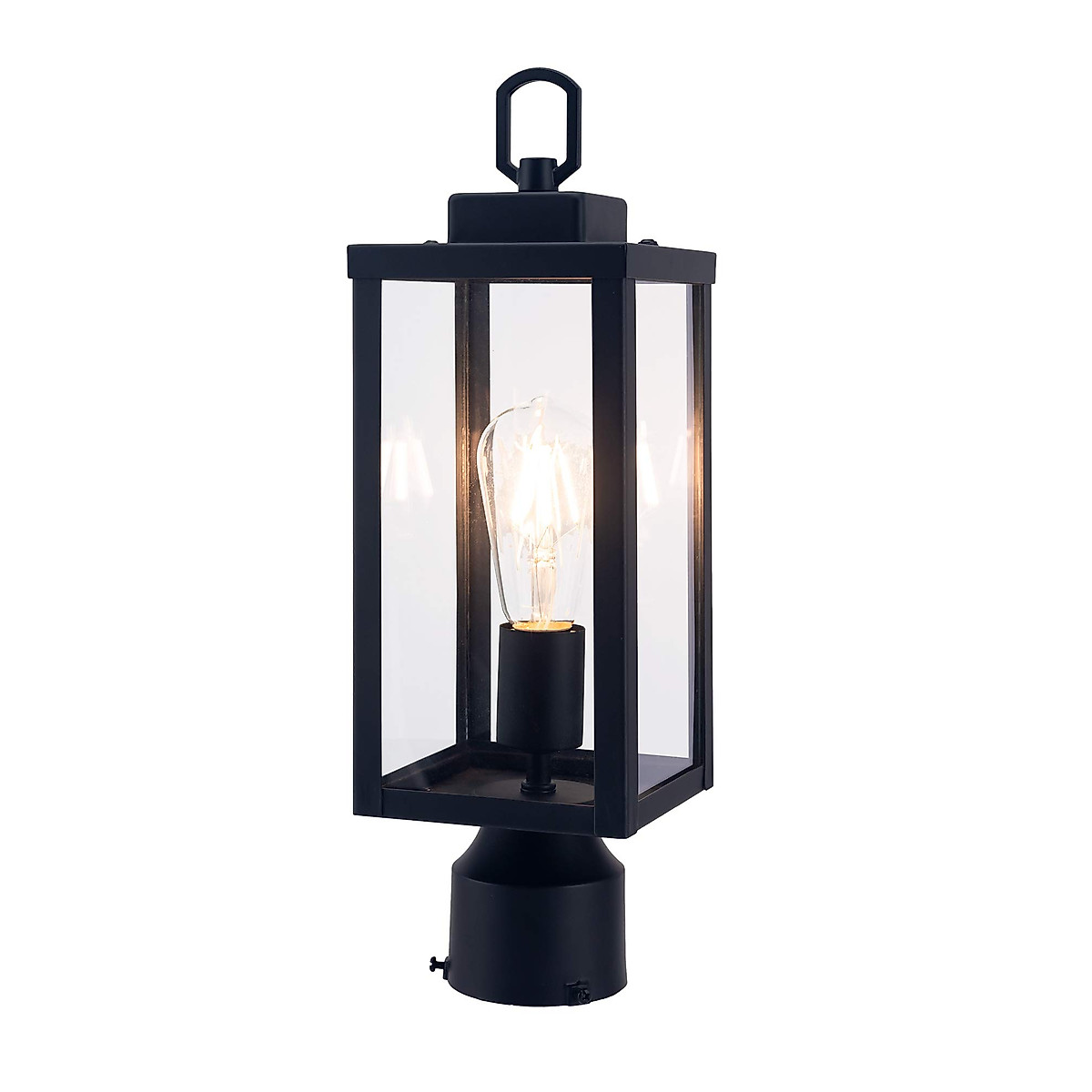 YaoKuem Outdoor Post Light, Pole Lantern, E26 Base 60W Max, Metal Housing Plus Glass, Wet Location Rated, Bulbs not Included, Matte Black, 1 Pack