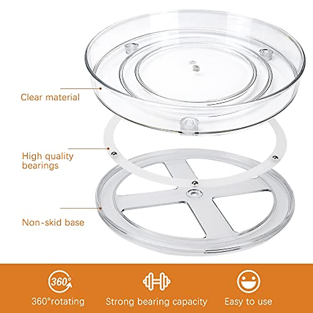 2 Pack Lazy Susan Organizer, 10.6" Clear Lazy Susan Turntable for Cabinet, Plastic Lazy Susan Cabinet Organizer- Kitchen Pantry Organization and Storage