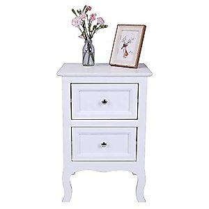 EEBUIHUI White Nightstand with 2 Drawers, Farmhouse Night Stands for Bedrooms, Small Bed Side Table/Night Stand for Small Spaces, Living Room(White)