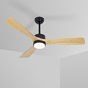 VACILL 52 inch Wood Ceiling Fans with Lights and Remote 120V,DC Motor,Indoor Outdoor Noiseless Reversible Ceiling Fan,6 Speed Levels,LED Dimmable,Color Natural