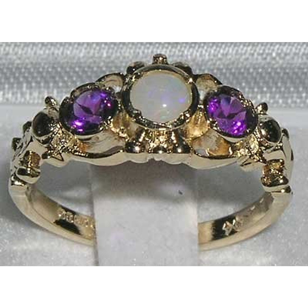 LetsBuyGold 14k Yellow Gold Real Genuine Opal & Amethyst Womens Band Ring - Size 10