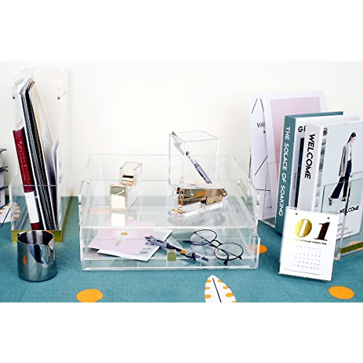 Acrylic File Sorter, 5 Sections Desk Plastic File Folder Rack,Clear Office File Organizer For Notebooks, Binders, Envelopes, Magazines CD (Magazine Holder)