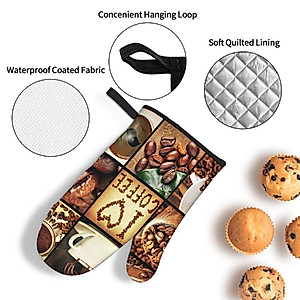 EKOBLA Grind Coffee Oven Mitts and Pot Holders Sets 3 Heat-Resistant for Chicken Gloves Polyester