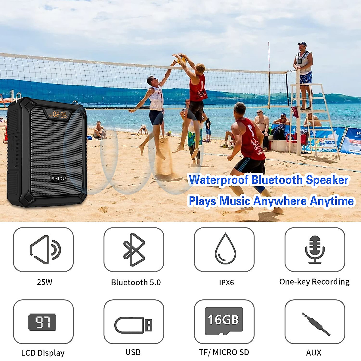 Portable Voice Amplifier with Headset Microphone Wired 25W 4400mAh Waterproof Bluetooth Voice Speaker Rechargeable Pa Speaker System Loudspeaker for Outdoors, Teachers, Tour Guides, Instructors etc…