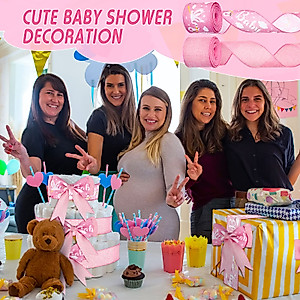 Chuangdi 2 Rolls Baby Ribbon 10 Yards Burlap Wired Ribbon 2.5 Inch Cute Ribbon for Baby Shower Diaper Cake Home Baby Girl Boy Favors Wreaths Bows Crafts Decorations Gift Box Table Decor (Pink)