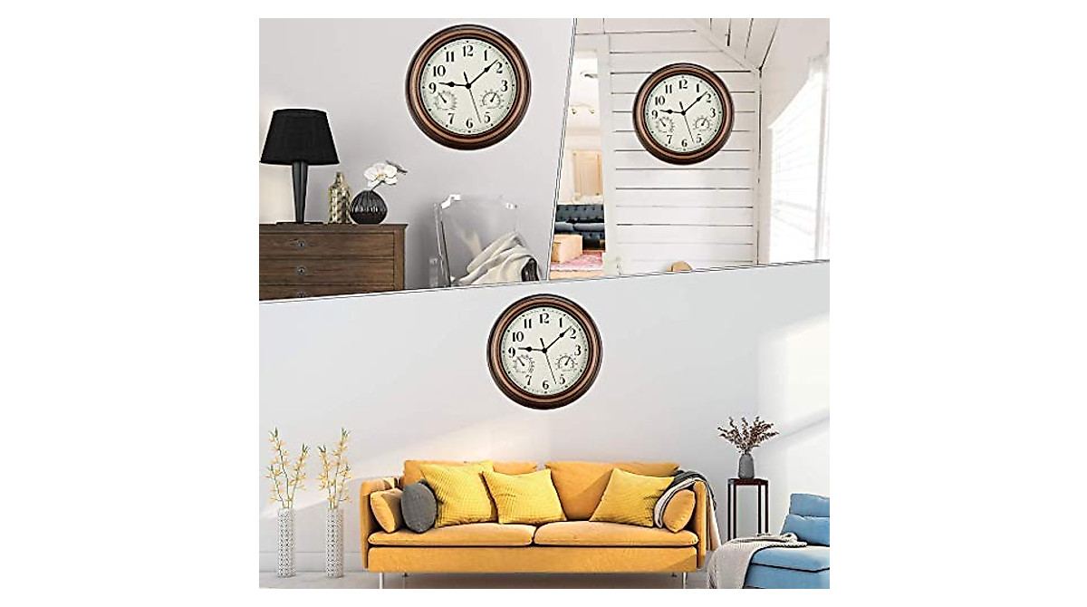 Rsobl 12" Waterproof Wall Clock with Temp & Humidity