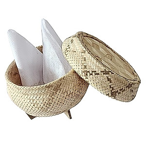 Heavens Tvcz Professional Basket Bamboo Wickerwork Thai Traditional Rice Sticky Steamer Eco-Friendly with Lid Sticky Rice Cooker Steamer Home Electric Cooker Safe Free Cloth 2 Pcs for Asian Food