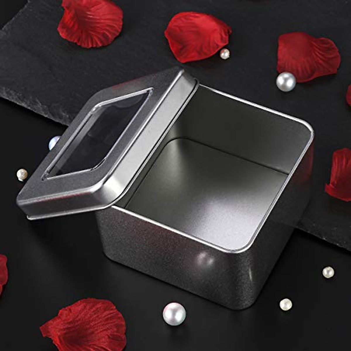 UPKOCH Clear Square Empty Tin 10PCS Metal Rectangular Empty Tins- Portable Box Containers Small Storage Kit& Home Organizer small tins with lids craft containers for Candies, Gifts- Square Tin