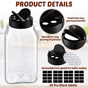 Mifoci 28 Pack 16 oz Plastic Spice Jars with Black Cap Square Plastic Bottle Containers with Shaker Lids and Stickers Large Seasoning Shaker Empty Powder Storage Container for Storing Salt Herbs