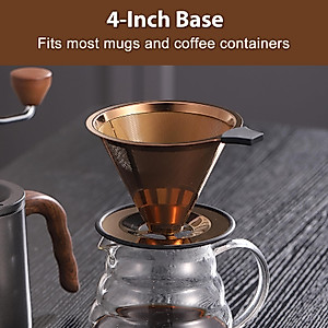 Pour Over Coffee Dripper INSINTAR Stainless Steel Drip Cone Brew Coffee Filter, Reusable Metal Coffee Strainer With Non-Slip Ring&Handle Paperless Pour Over Coffee Maker 1-4 Cup(Titanium Copper)