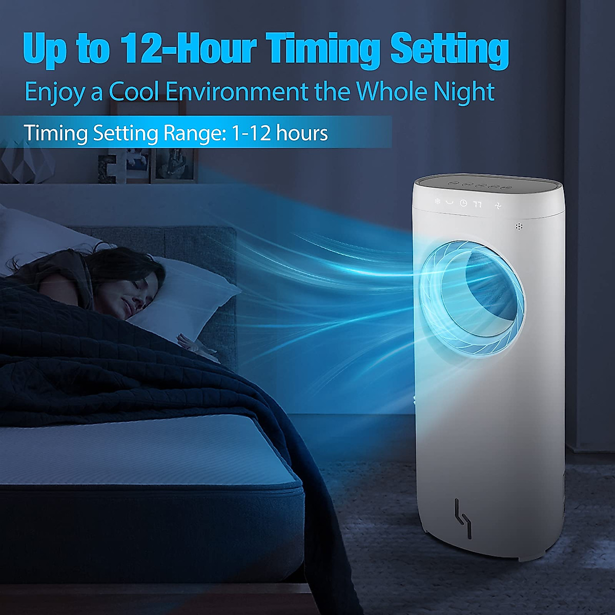 Evaporative Air Cooler - Trustech Portable Air Cooler, Cool & Humidifying with 3 Speeds, 12H Timer Evaporative Cooler, Bladeless Fan Ice Boxes Contained, Remote Control Tower Fan for Large Room Office