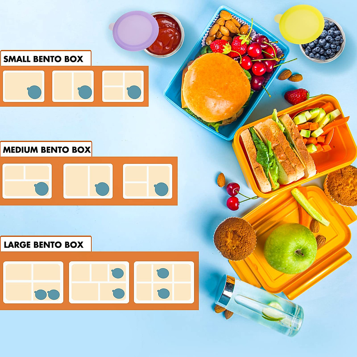 GUMBALL 6 Pack Salad Dressing Container To Go, 1.6oz Stainless Steel Sauce Containers Condiment Cups with 8 Silicone Lids for Lunch Bento Box, Leakproof, Easy to Open - 1 Extra Deep Clean Brush