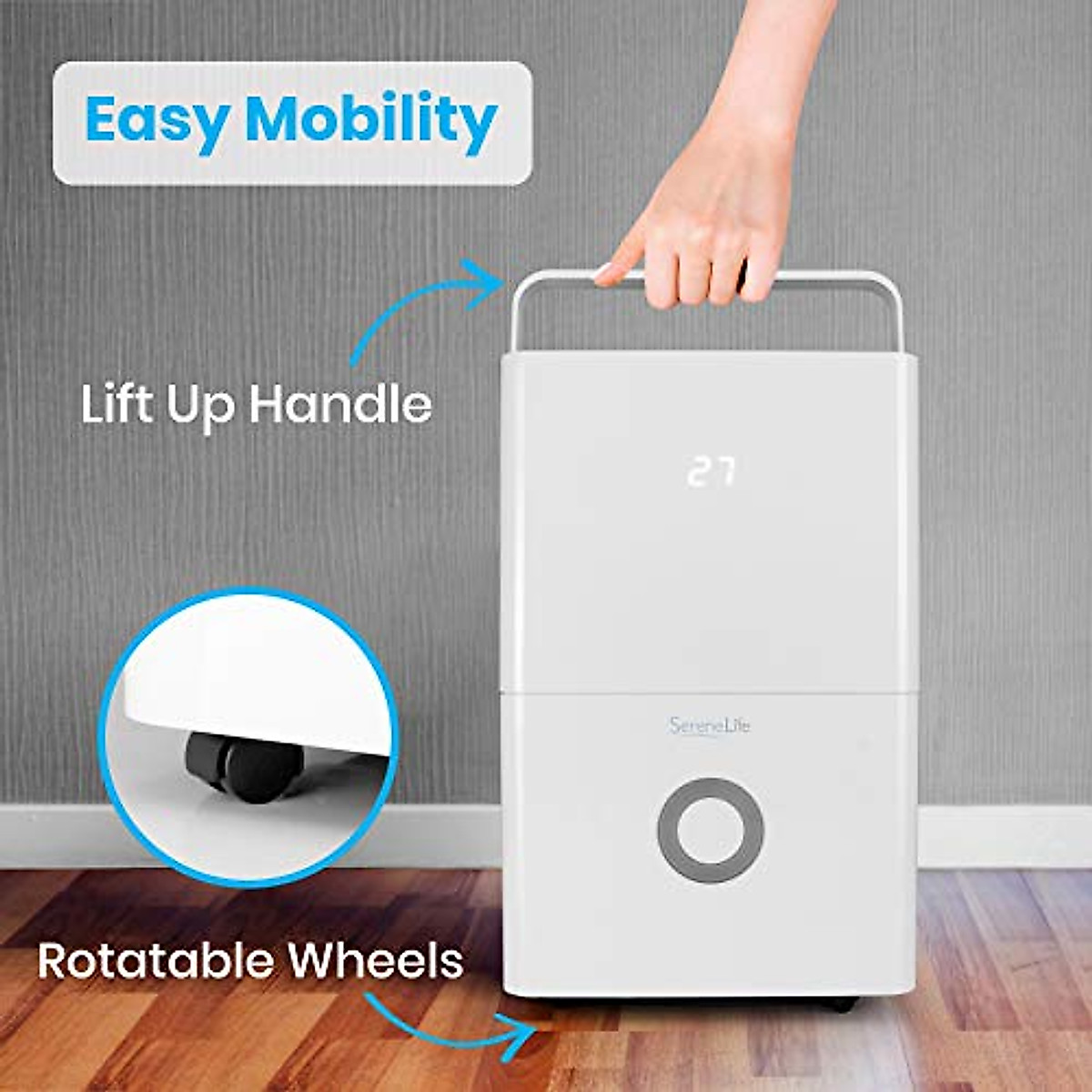 SereneLife 50-Pint Electric Home Compact Dehumidifier - 3000 Square Feet Quiet Electric Dehumidifiers For Home Closet Basement w/ 4L Water Tank Capacity, Removes Moisture - SereneLife SLDEHU50, White