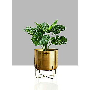 Serene Spaces Living Wide Gold Planter with Detachable Metal Stand, Decorative Indoor Planter Pot, Flower Pots Stand for Living Room, Kitchen, Office, Measures 26" Tall and 14" Diameter