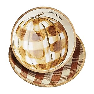 Mud Pie Nessted Check Pumpkin Bowl Set, Orange, small 4" x 12" dia | large 4" x 14" dia