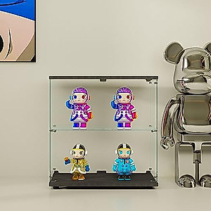 Fetuero Two-Door Glass Display Cabinet 2 Shelves with Door, Floor Standing Curio Bookshelf for Living Room Bedroom Office, 35.35” x 31.69”x 14.37”, Black