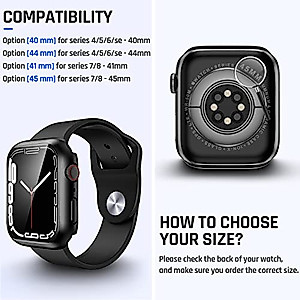 Goton 2 in 1 Waterproof Case for Apple Watch Series 8 & Series 7 45mm Screen Protector, 360 Protective Glass Face Cover Hard PC Bumper + Back Frame for iWatch 8/7 Accessories 45 mm, Black