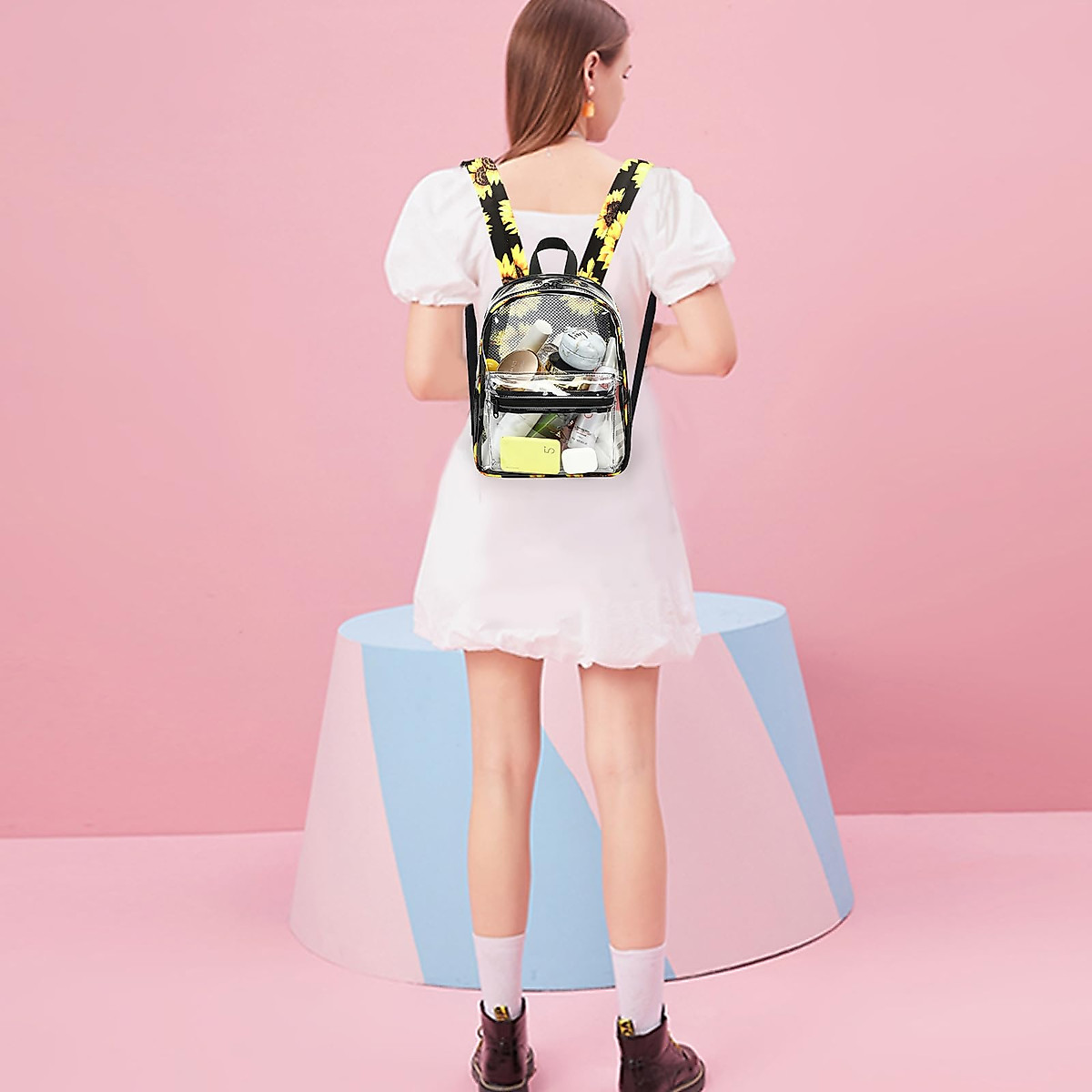 Clear Mini Backpack Stadium Approved 12x12x6 Small Transparent Backpacks Plastic See Through Bag for Work Festival Security Travel