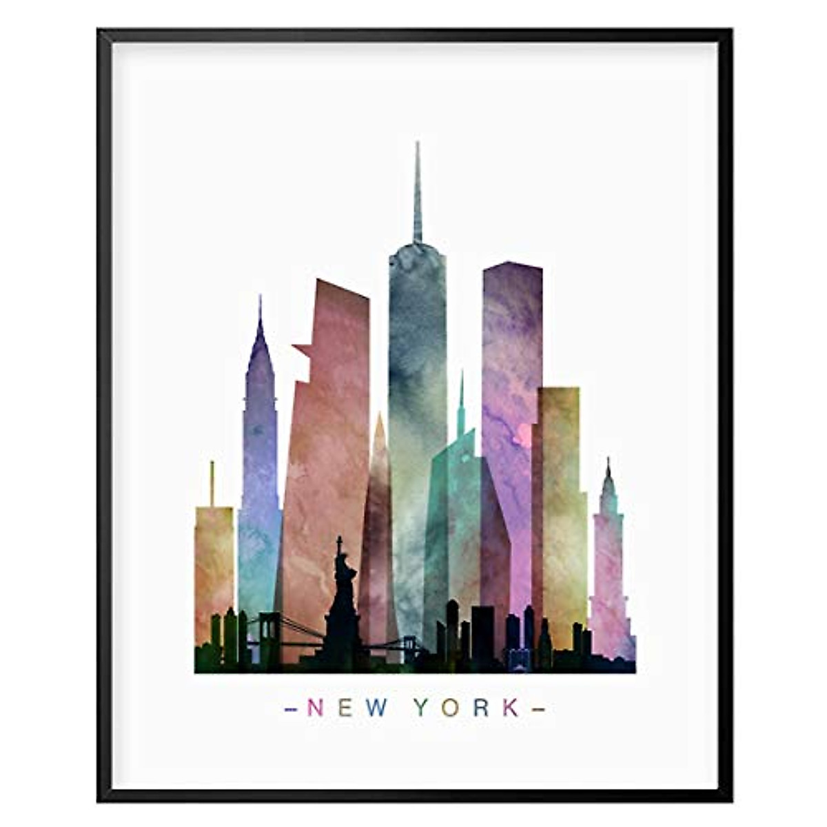 New York Skyline, New York Wall Art, New York Art Print, Watercolor Cityscape Print, Building Wall Decor, 8x10 Inch Unframed (8x10 inches Print Unframed, New York)