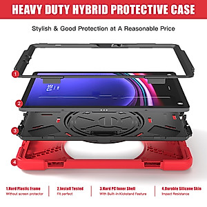 SLLMYYX Case for Samsung Galaxy Tab S8 11 inch 2022 Released SM-X700, 360 Degree Swivel Kickstand Hand Shoulder Strap Shockproof Rugged Protective Case (Red)