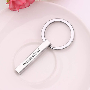 Enni of York Personalized Keychain Stainless Steel Men Custom 3D Bar Keychain Fathers Silver