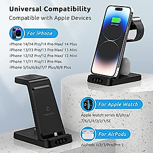 Charger Station for Apple Multiple Devices, 3 in 1 Fast Wireless Charging Dock Stand for Apple Watch 8 7 6 SE 5 4 3 2 iPhone 14 13 12 11 Pro X Max XS XR 8 7 Plus 6s 6 AirPods 1 2 3 Pro with Adapter