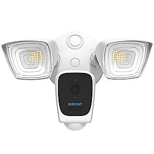 IBRIGHT Smart Floodlight Camera, 2.4Ghz 1080P Security Camera Outdoor, 2600LM, Motion Detection, 2-Way Audio, Siren System, Night Vision, IP65, Works with Alexa & Google Assistant, No Monthly Fees